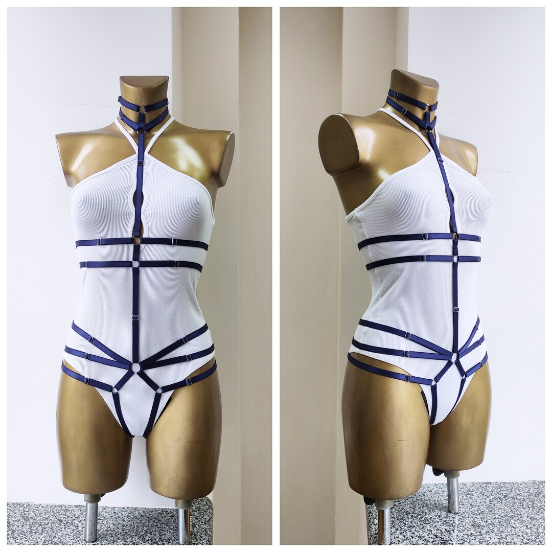 Blue Full Body Women Harness Lingerie Sexy Strappy Elastic Bondage