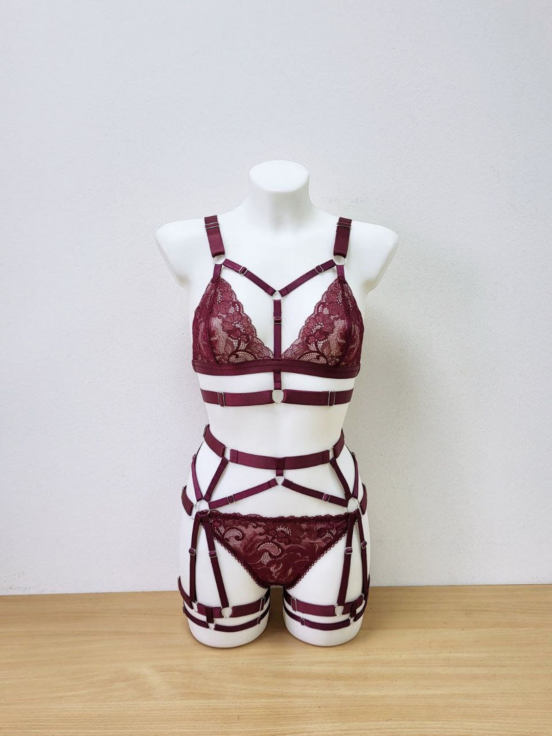 Embroidered Lingerie Set Floral Lingerie Set Garter Belt Embroidery