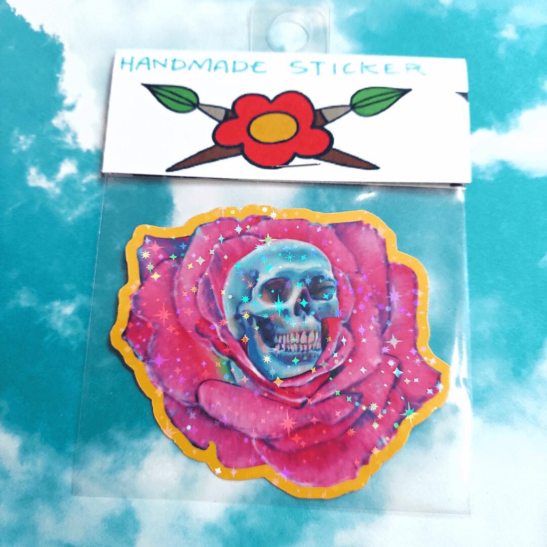 LIFE/DEATH Skull Rose Vinyl Sticker - Etsy
