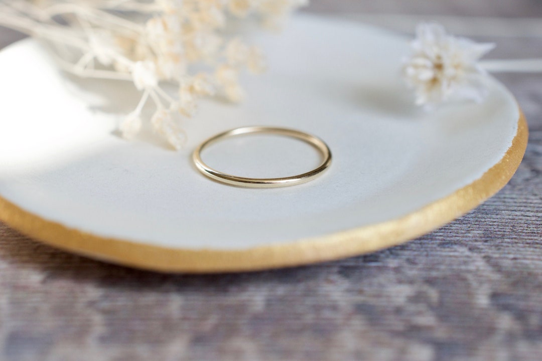 Dainty 9K Gold Ring, Solid Gold 1.2mm Skinny Stacking Wedding Ring Band, 100% Recycled Ethical ...