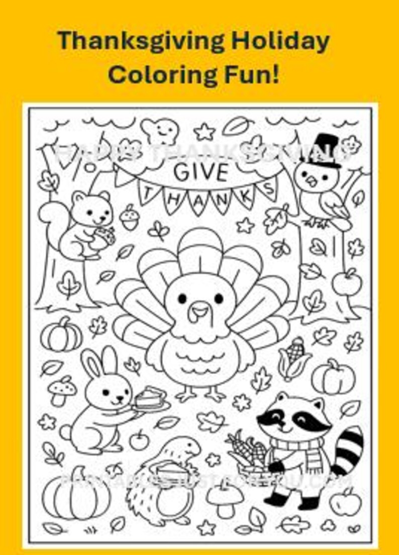 Fun Printable Thanksgiving Coloring Poster – 24x36 Inch Fall Animal ...