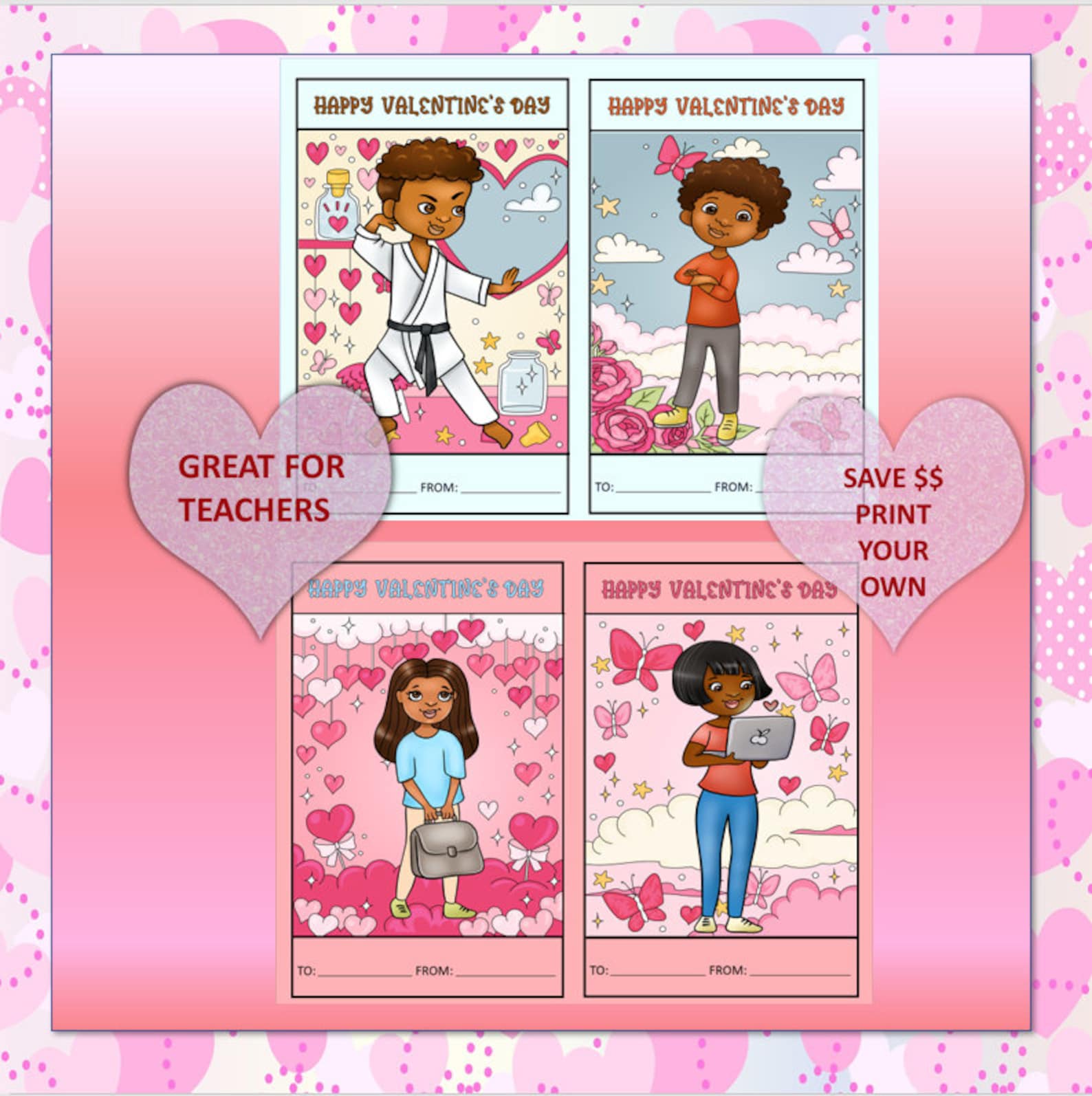Set of 30 Printable African American Valentine's Day Cards | Classroom ...
