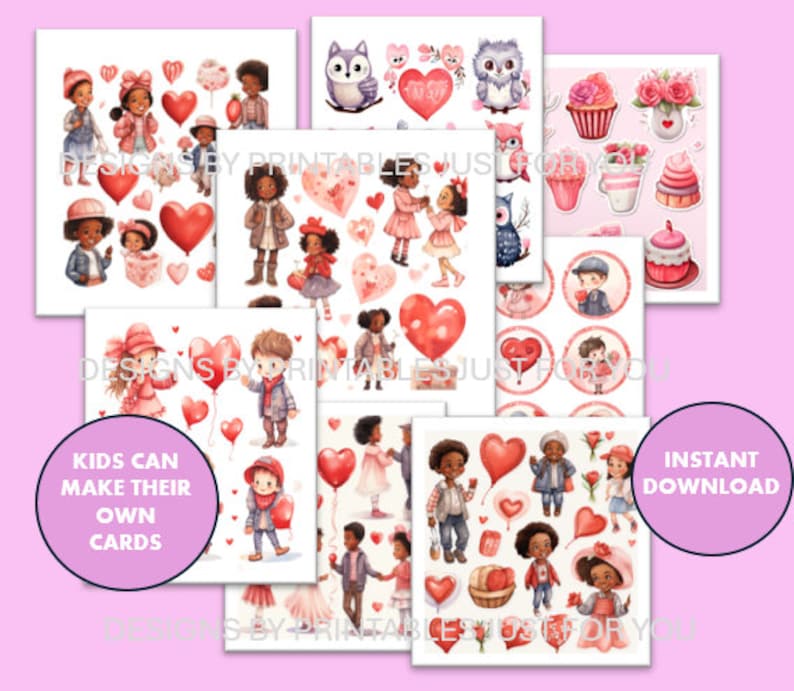 Printable Kids Valentines Day Make Your Own Cards Clip Art Bundle Kit ...