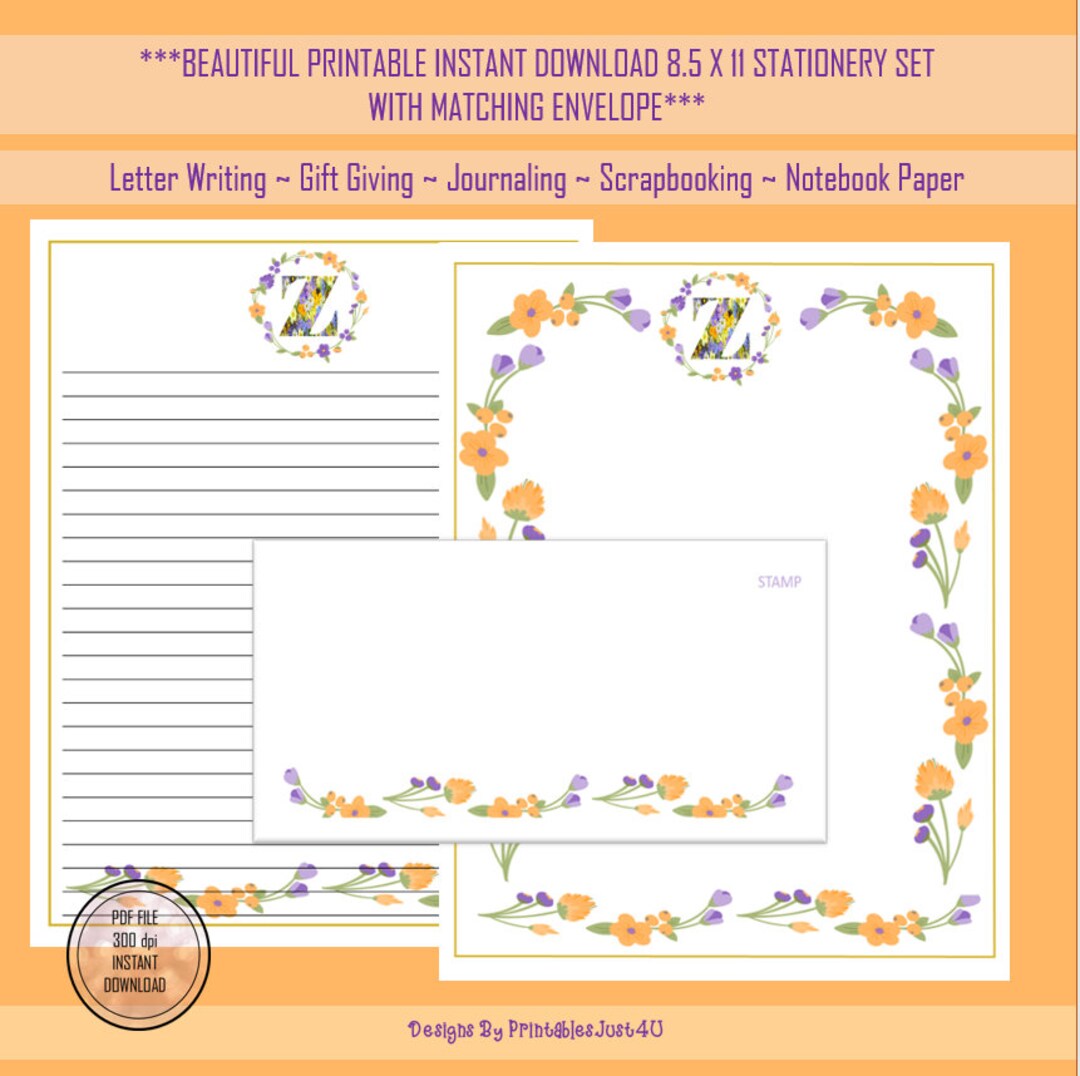 Printable Stationery INITIAL "z" Monogram Style Writing Paper ...