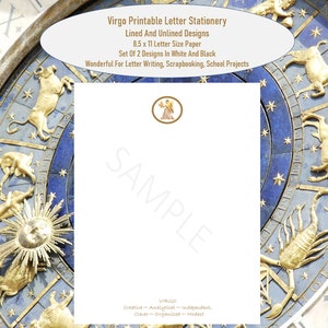 Virgo Zodiac Inspired Printable Letter Size Writing Stationery, Lined ...