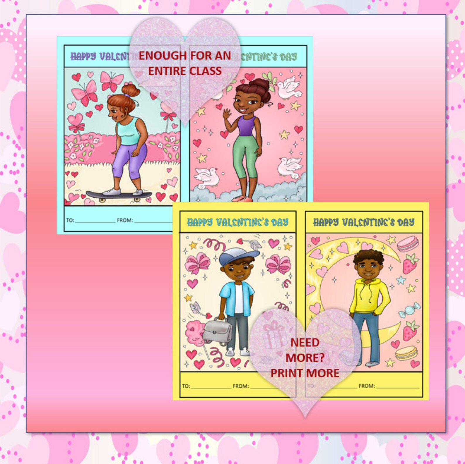 Set of 30 Printable African American Valentine's Day Cards | Classroom ...