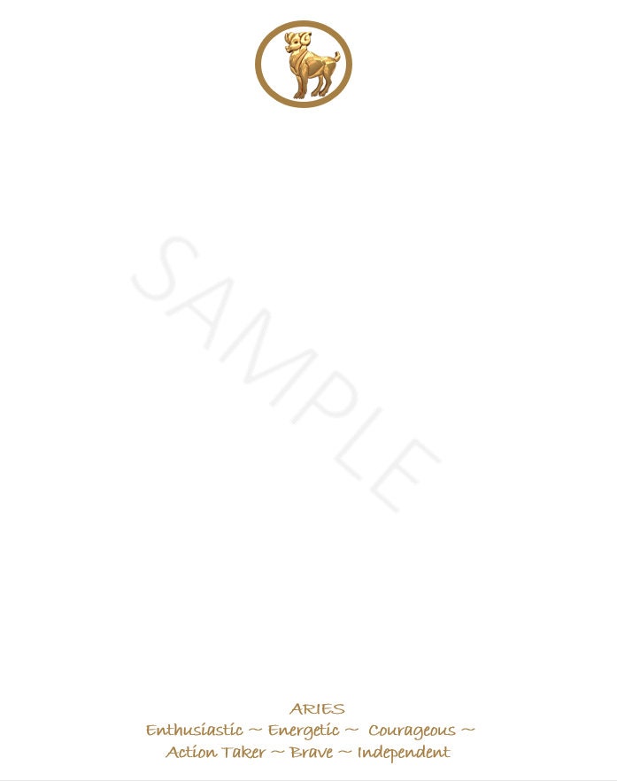 Aries Zodiac Inspired Printable Letter Size Writing Stationery, Lined ...