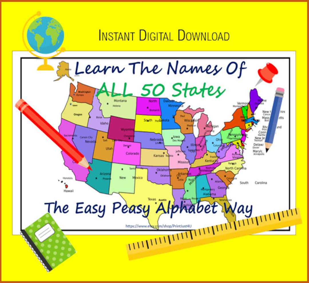 Geography USA Learn the Names of All 50 States the Easy Peasy Alphabet ...