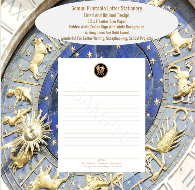 Gemini Zodiac Inspired Printable Letter Size Writing - Etsy