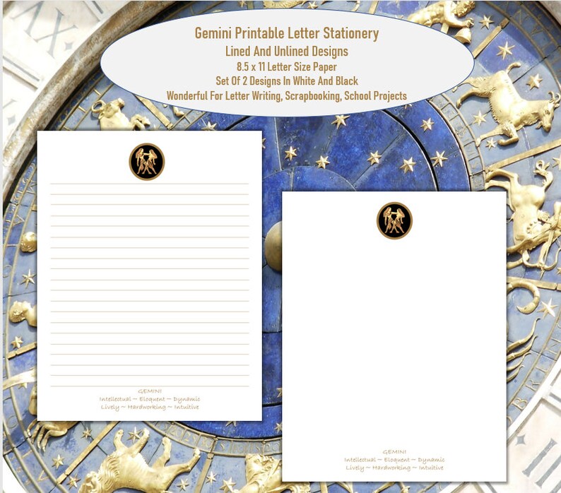 Gemini Zodiac Inspired Printable Letter Size Writing | Etsy