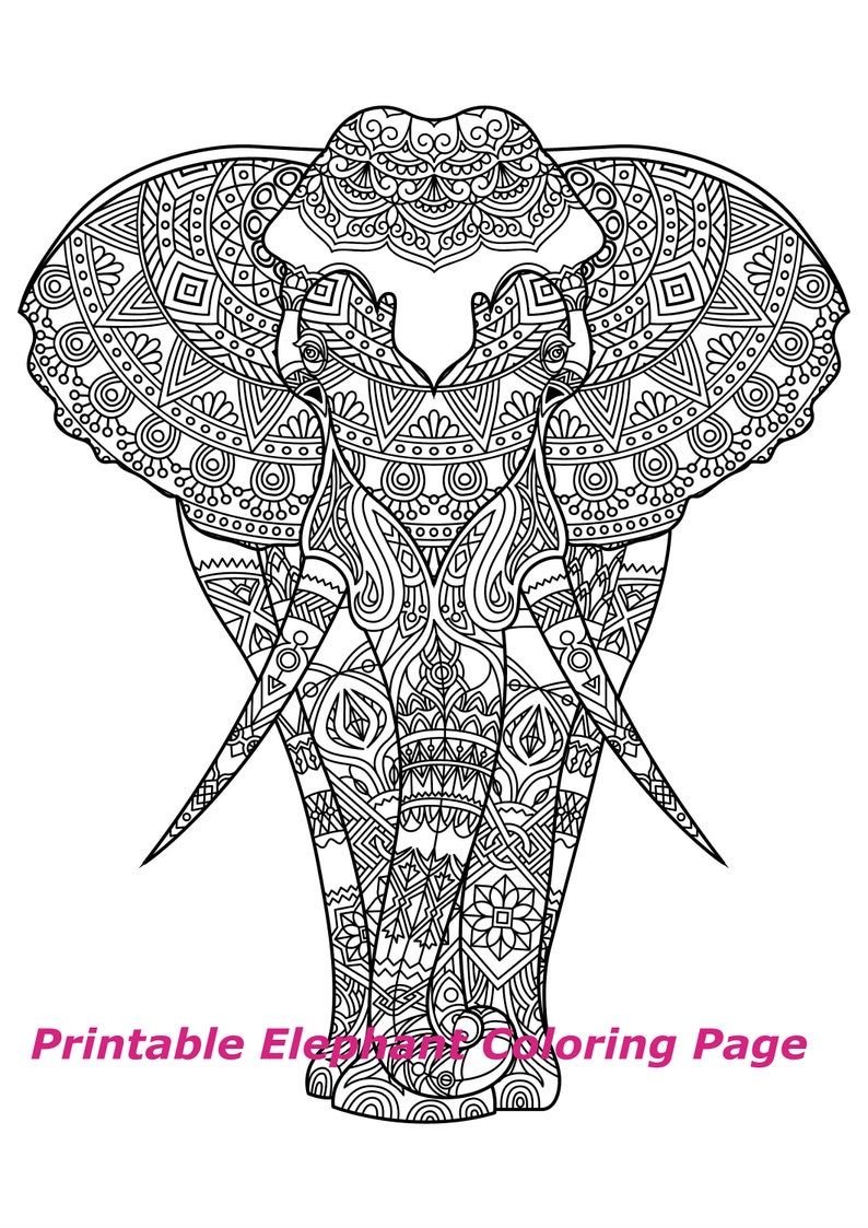 Printable Elephant Mandala Coloring Page Adult or Child Color Fill in ...