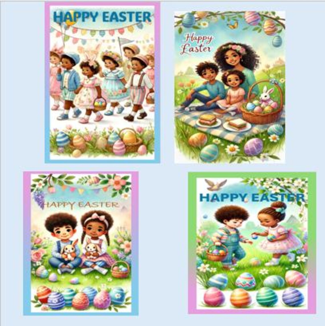 Printable Easter Holiday Cards Front Bundle, African American Children ...