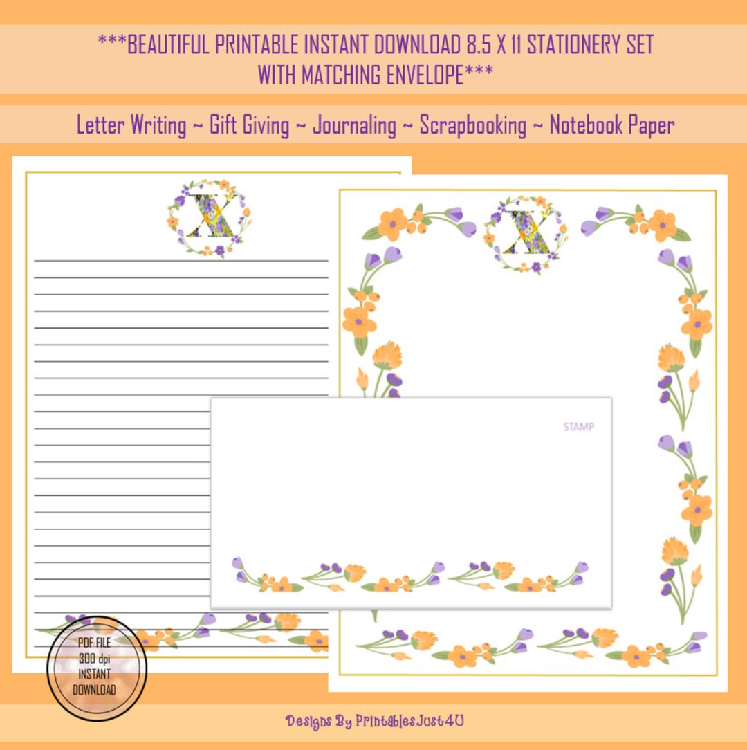 Printable Stationery INITIAL "x" Monogram Style Writing Paper ...