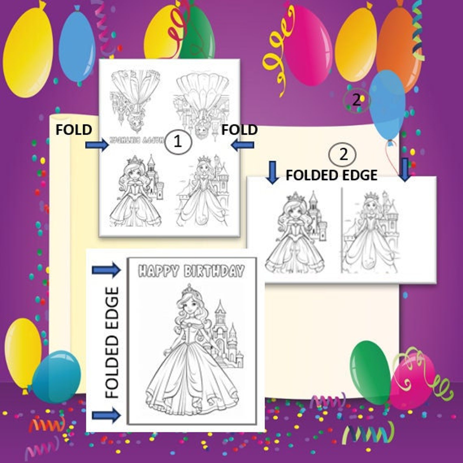 Printable Fold & Give Birthday Coloring Card Bundle for Little Girls ...