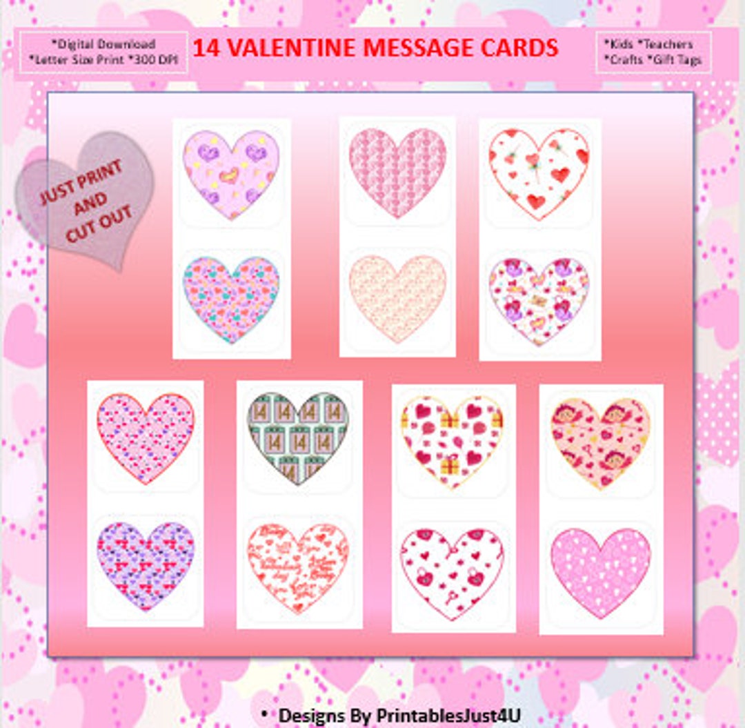 Valentines Day Message Hearts | Instant Print and Cut Out | Write ...