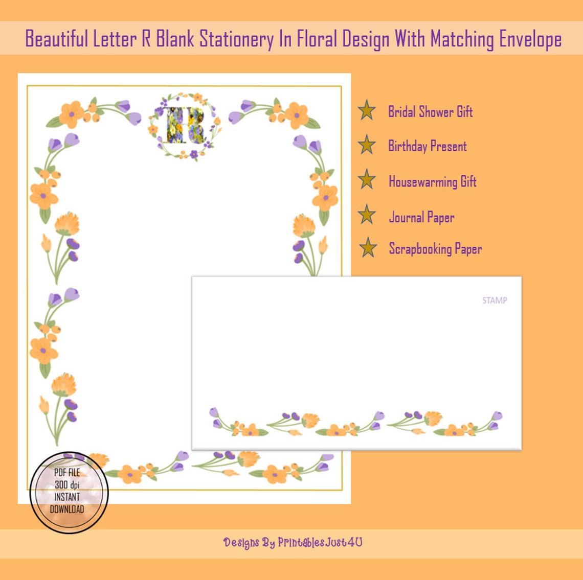 Printable Stationery INITIAL "r" Monogram Style Writing Paper ...