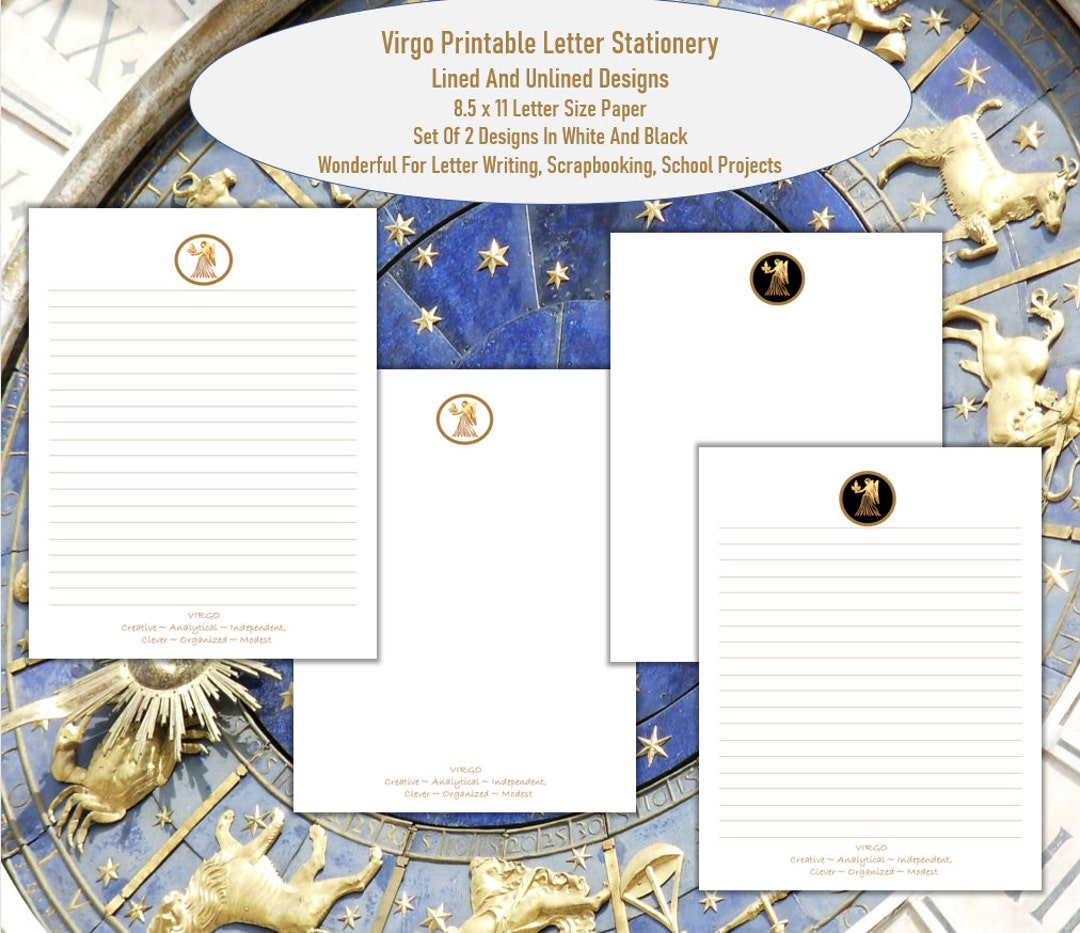 Virgo Zodiac Inspired Printable Letter Size Writing Stationery, Lined ...