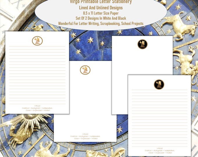 Virgo Zodiac Inspired Printable Letter Size Writing Stationery, Lined ...