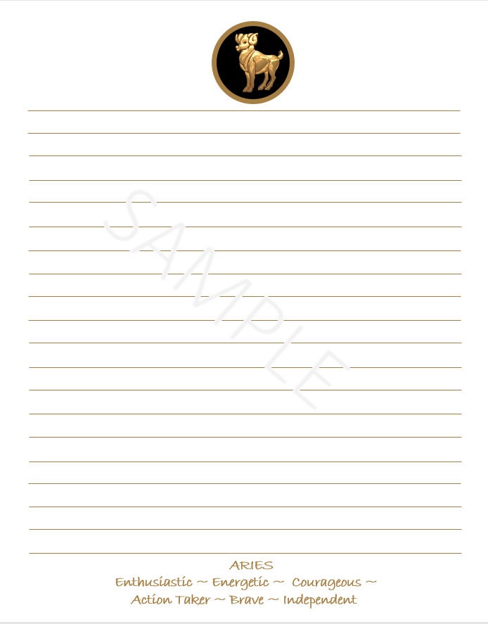 Aries Zodiac Inspired Printable Letter Size Writing Stationery, Lined ...
