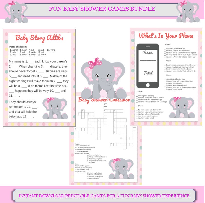 Elephant Baby Shower Game Bundle 14 Different Games With Answer Keys ...