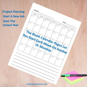 Blank Monthly Calendar Planner Pages /start Anytime /8.5x11 Letter Size ...