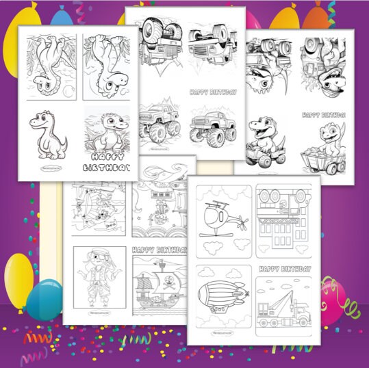 Printable Fold & Give Birthday Coloring Card Bundle for Little Girls ...