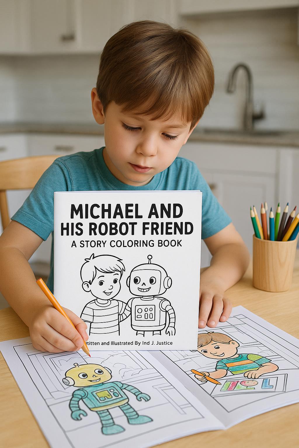 Printable Story Coloring Book for Kids – Michael and His Robot Friend ...