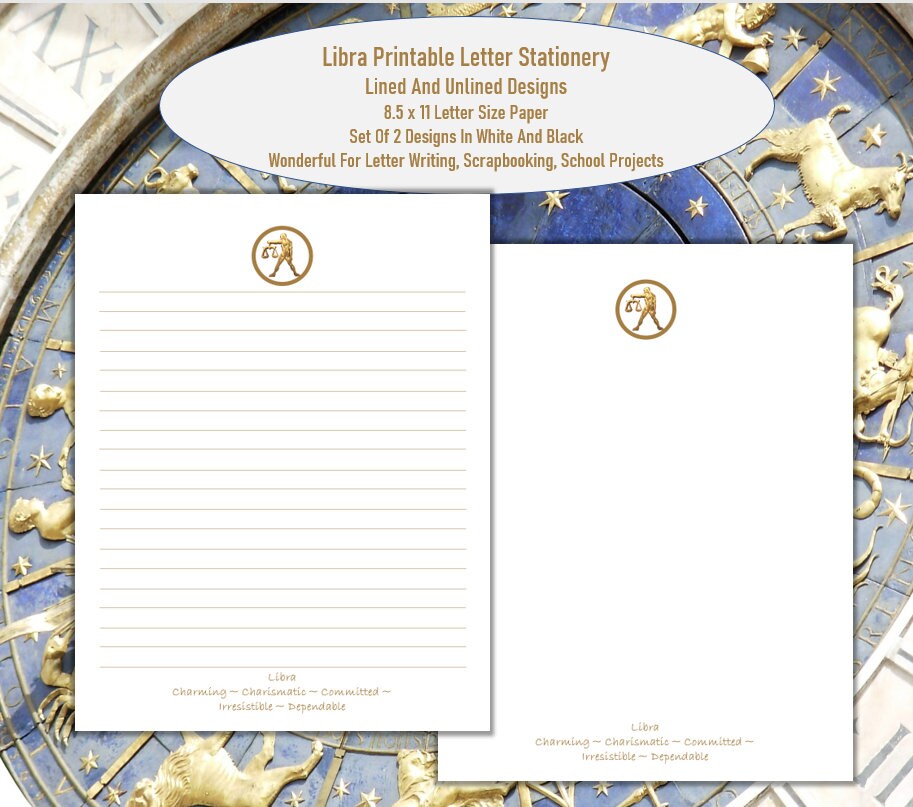 Libra Zodiac Inspired Printable Letter Size Writing - Etsy