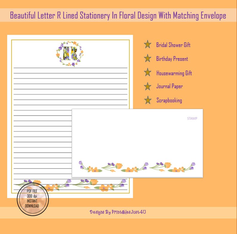 Printable Stationery INITIAL "r" Monogram Style Writing Paper ...