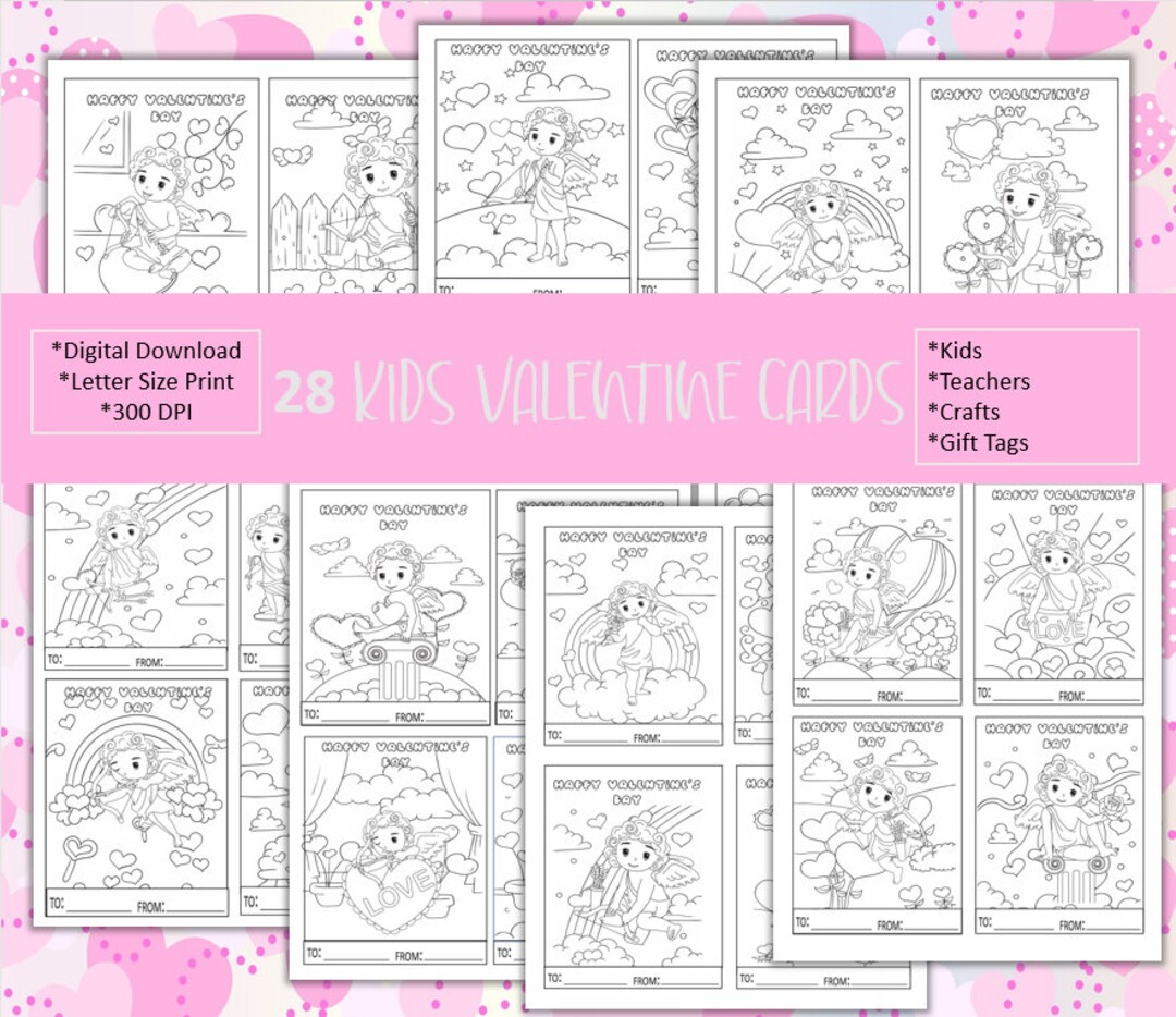 28 PRINTABLE Kids Valentine's Day Coloring Cards Preschool Kindergarten ...