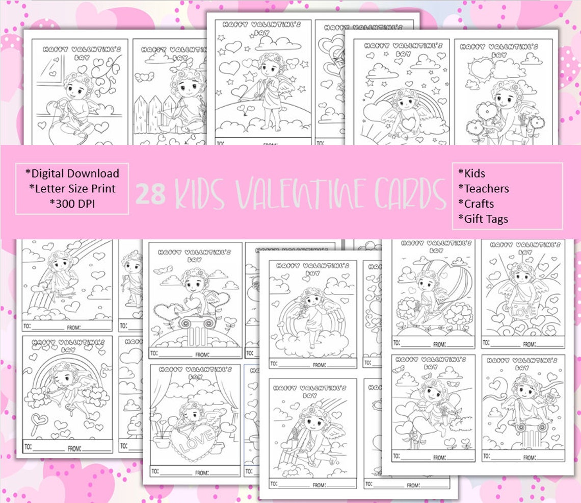 28 PRINTABLE Kids Valentine's Day Coloring Cards Preschool Kindergarten ...