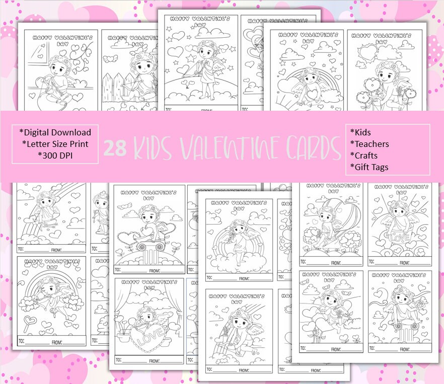 28 PRINTABLE Kids Valentine's Day Coloring Cards Preschool Kindergarten ...
