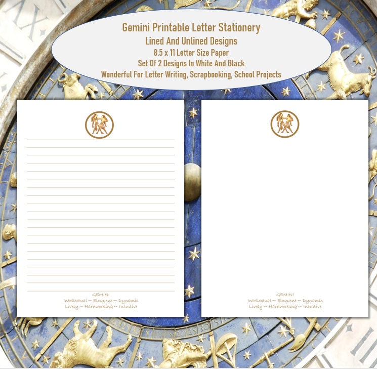 Gemini Zodiac Inspired Printable Letter Size Writing - Etsy