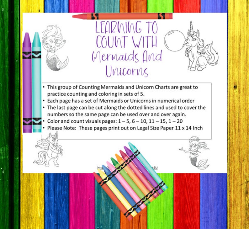Learning to Count With Mermaids and Unicorns Coloring Activity Pages ...
