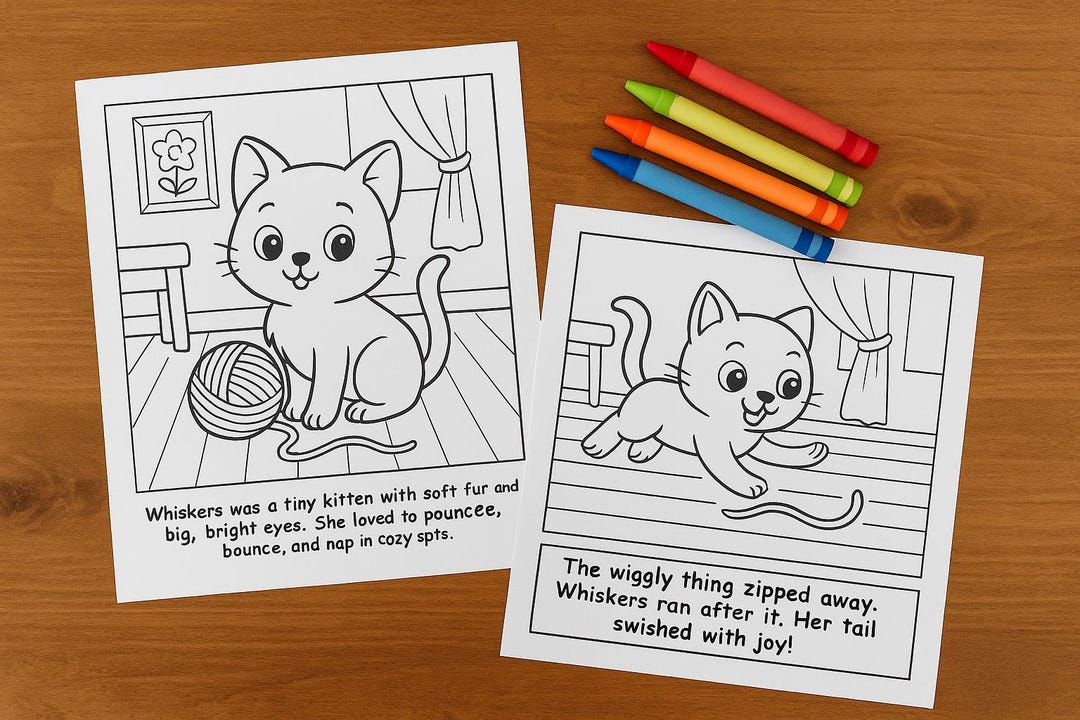 Printable Story Coloring Book for Kids – Whiskers Chases a Wiggle ...