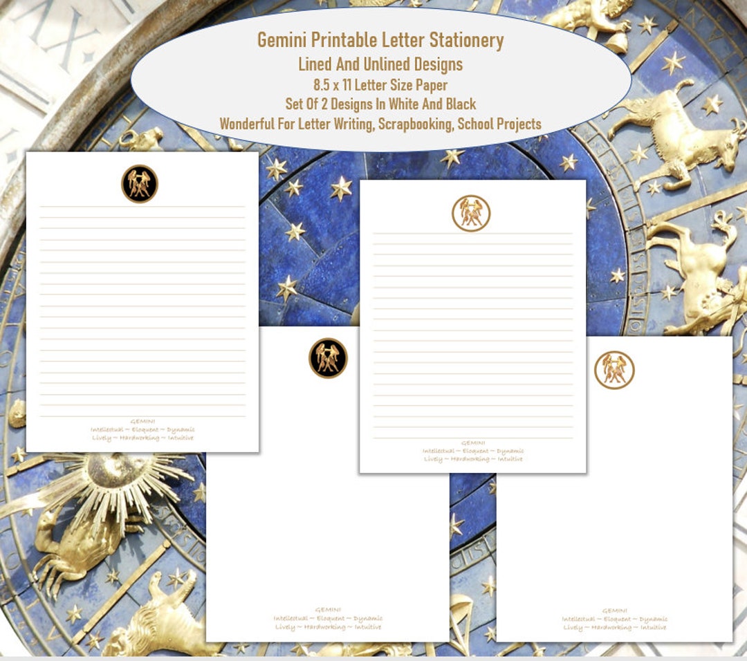 Gemini Zodiac Inspired Printable Letter Size Writing - Etsy
