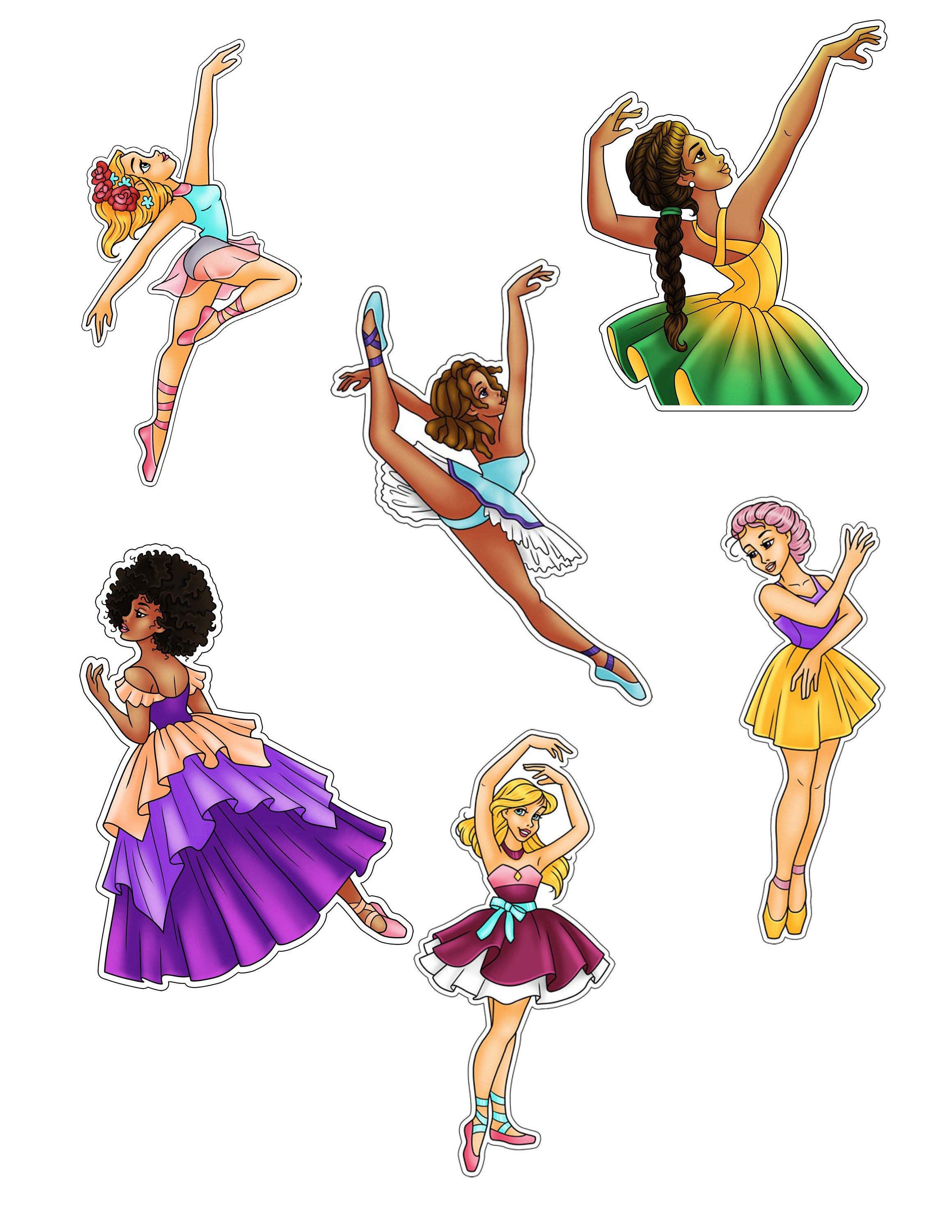 Printable Ballerina Stickers, 30 Designs, Multi Cultural Girl Dancers ...