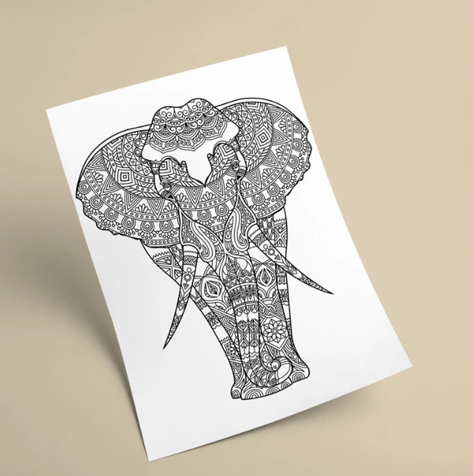 Printable Elephant Mandala Coloring Page Adult or Child Color Fill in ...