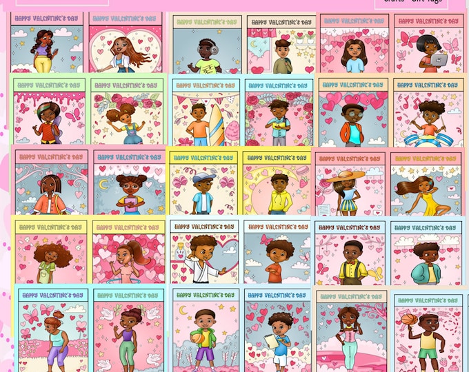 Set of 30 Printable African American Valentine's Day Cards Classroom ...