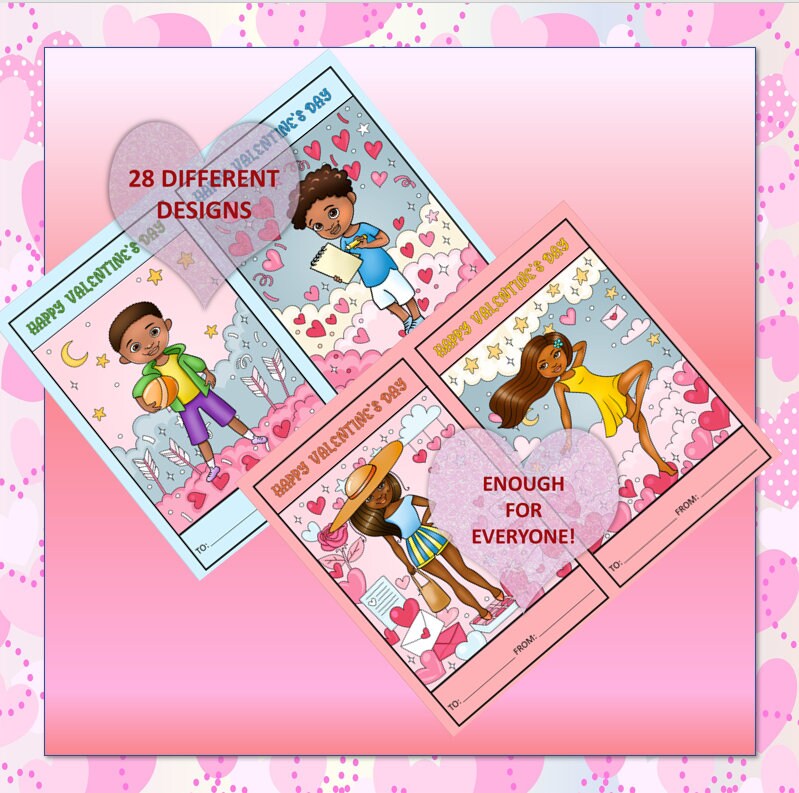 Set of 30 Printable African American Valentine's Day Cards | Classroom ...