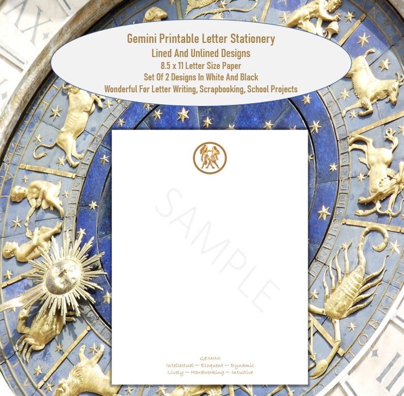 Gemini Zodiac Inspired Printable Letter Size Writing - Etsy