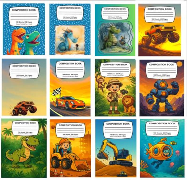 Printable Boys Themed Composition Notebook Covers – 25 Front & Back ...
