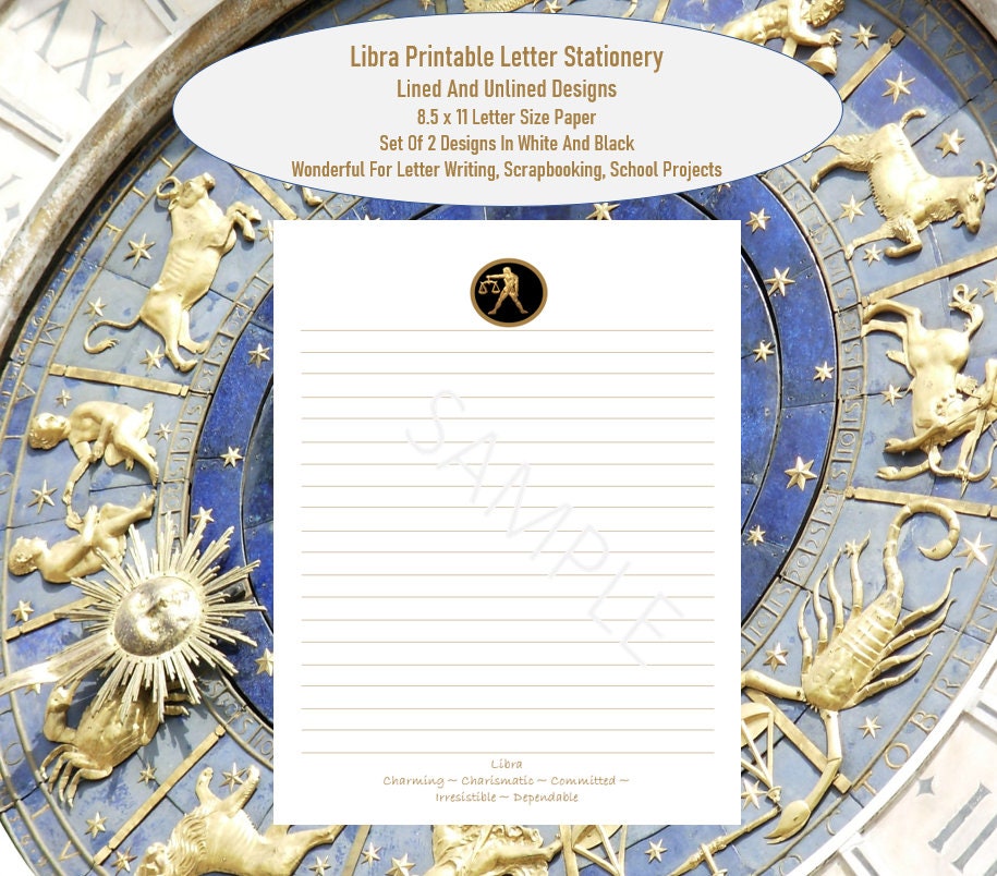 Libra Zodiac Inspired Printable Letter Size Writing - Etsy