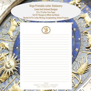Virgo Zodiac Inspired Printable Letter Size Writing Stationery, Lined ...