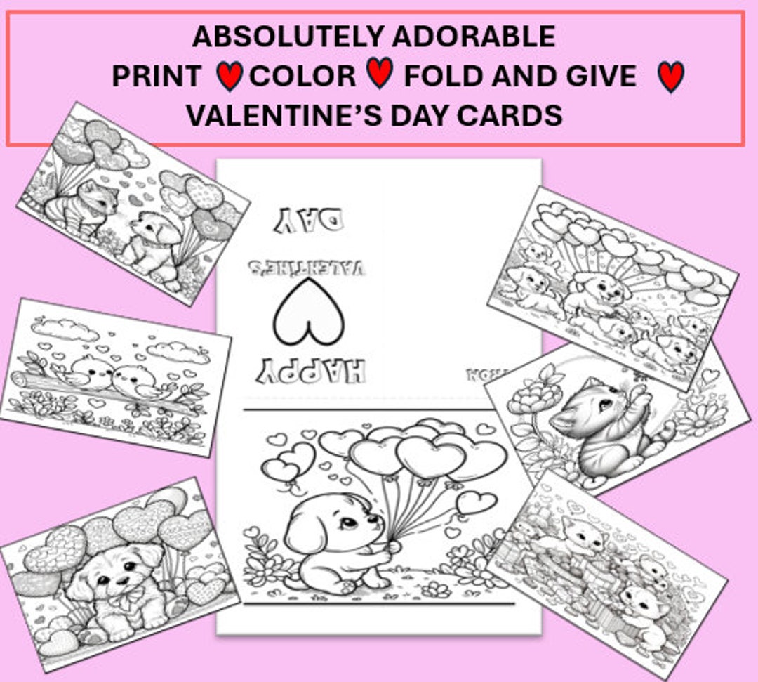 Printable Kids Valentines Day Make Your Own Fold and Give Cards Bundle ...