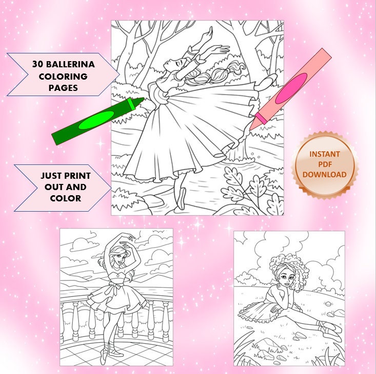 Printable Party Bundle. 30 Ballerina Stickers, 30 Coloring Pages & 30 ...