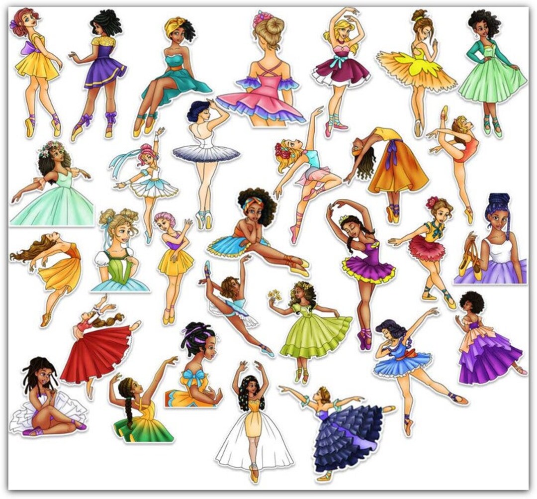 Printable Ballerina Stickers, 30 Designs, Multi Cultural Girl Dancers ...