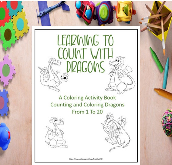 Dragon Activity Coloring Pages Learn to Count With Dragons | Etsy