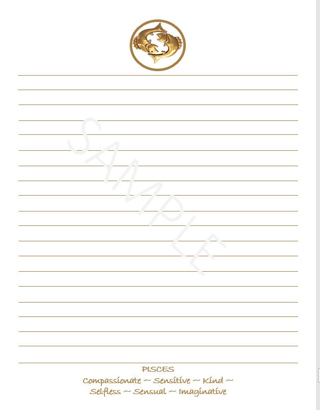 Pisces Zodiac Inspired Printable Letter Size Writing Stationery, Lined ...