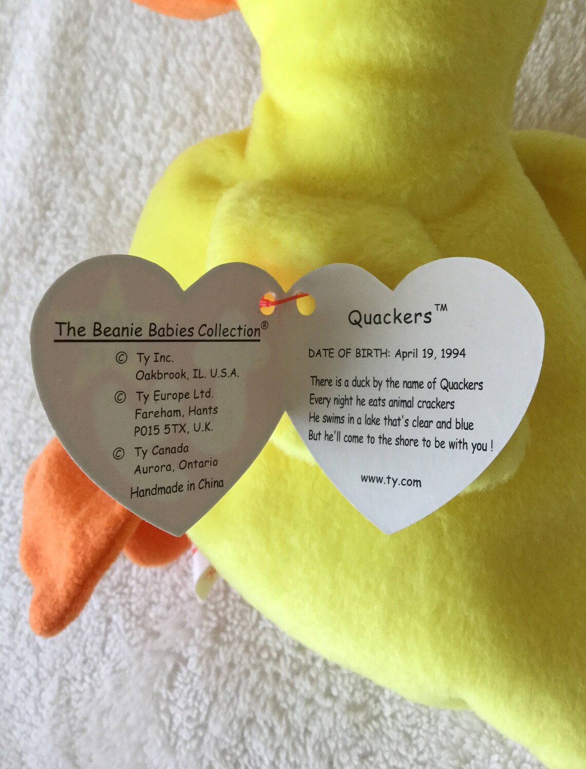 Rare 1994 Ty QUACKERS Beanie Baby Retired With Numerous | Etsy